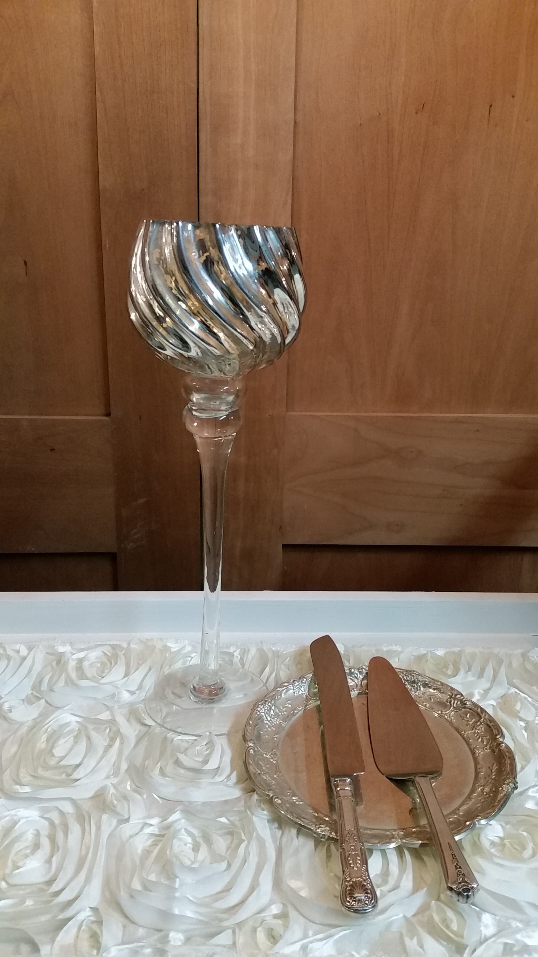 Vase - 15.5" Mercury Glass Stemmed Bowl Top - Danner and Soli Event Rental