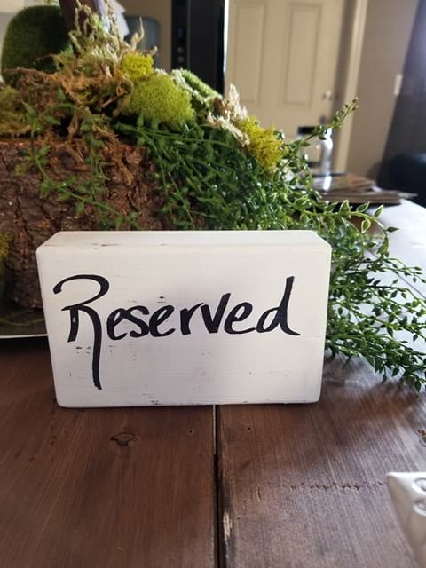 Sign - "Reserved" Block Black Lettering - Danner and Soli Event Rental