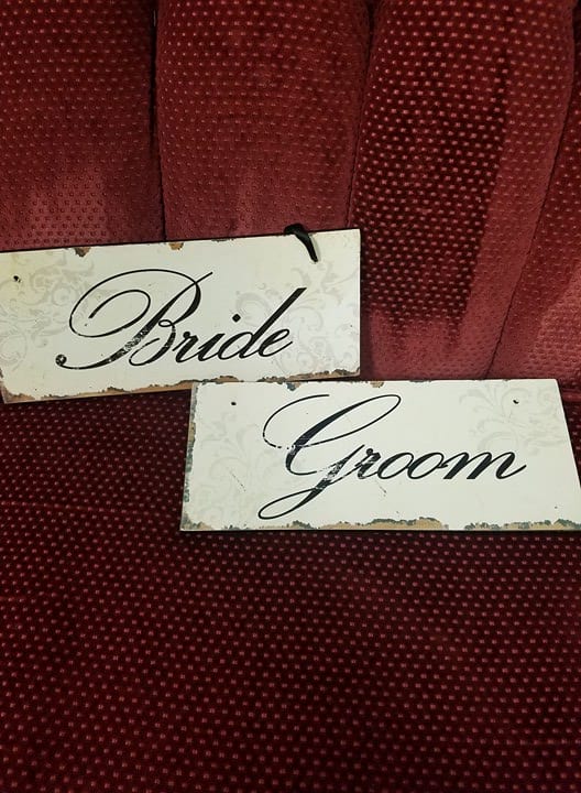 Sign - "Bride/Groom" Fancy Script Set - Danner and Soli Event Rental