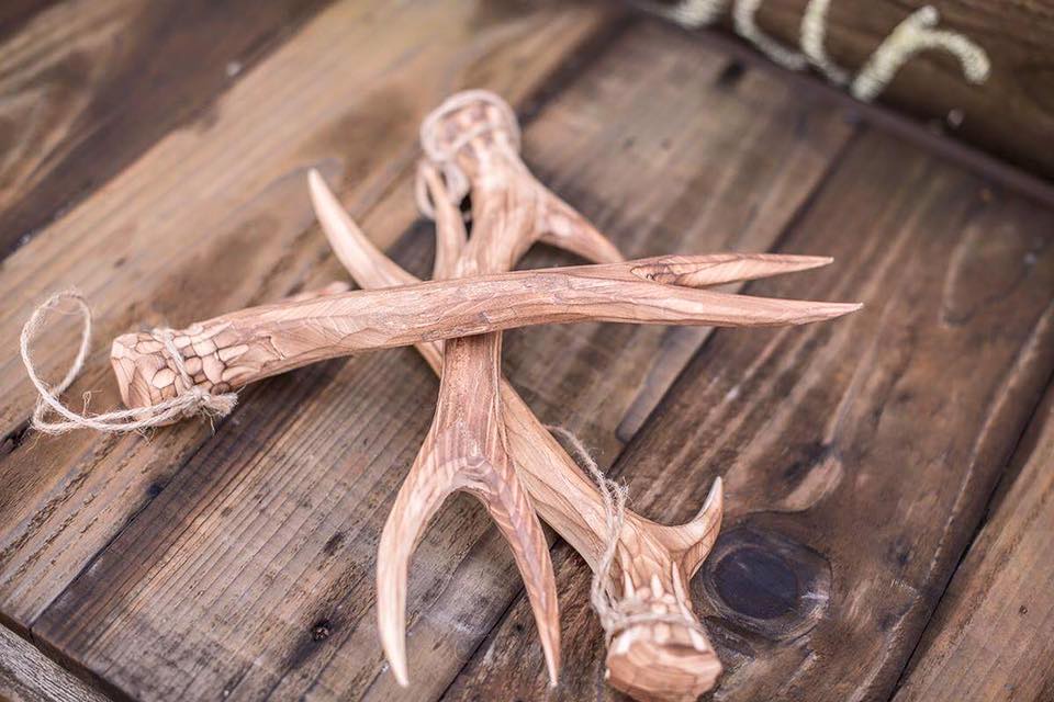 v295 wood carved antler with twine - For the Love of Pete – Salem, Oregon