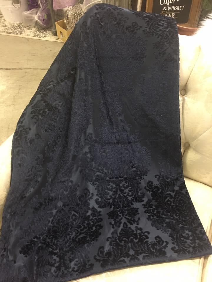 CR241 Navy blue Damask Curtain panel - For the Love of Pete – Salem, Oregon