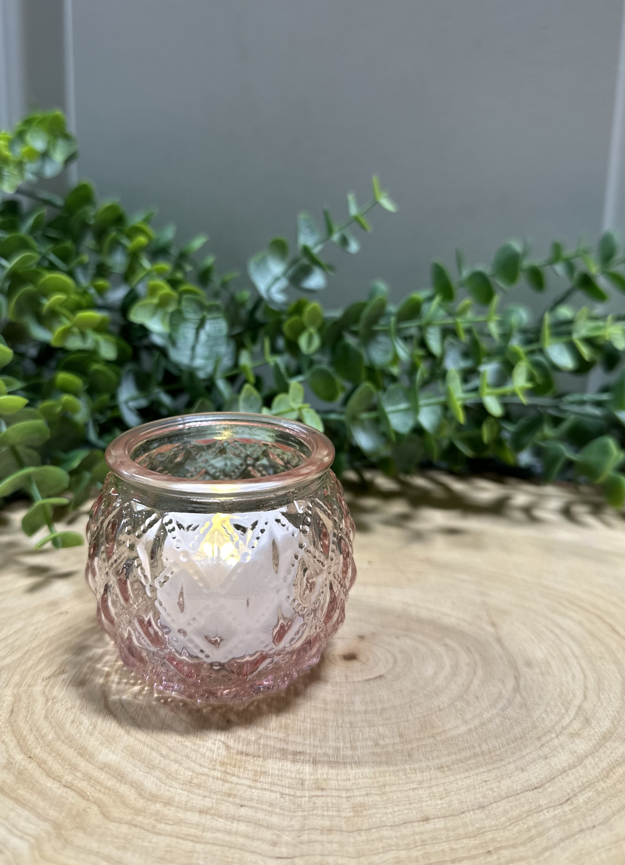 d1506 short round pink glass votive - For the Love of Pete – Salem, Oregon