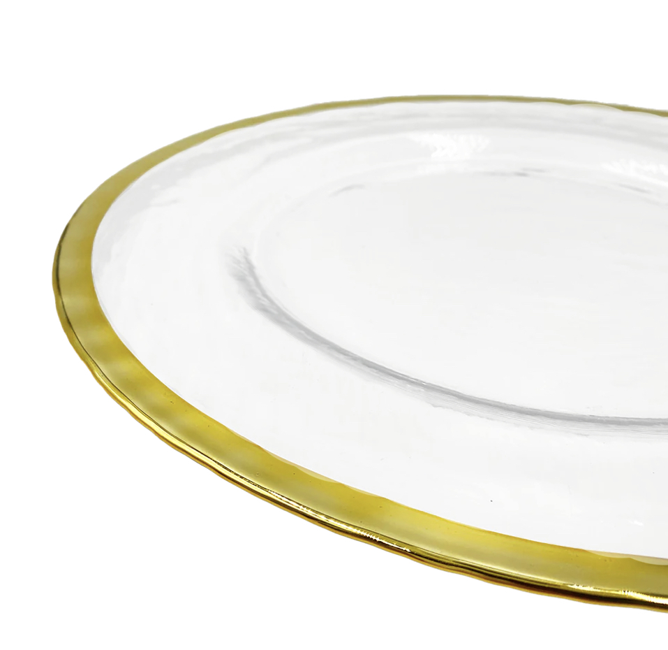 13" Gold Rim Hammered Glass Charger (12) - Eventology