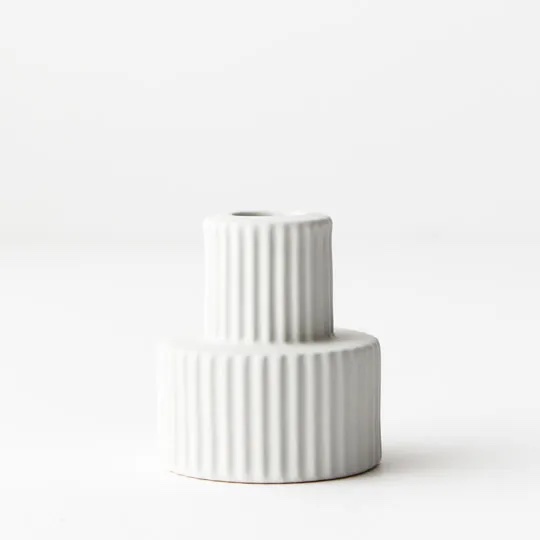 Ribbed Candlestick Holder (White) - Found Collective
