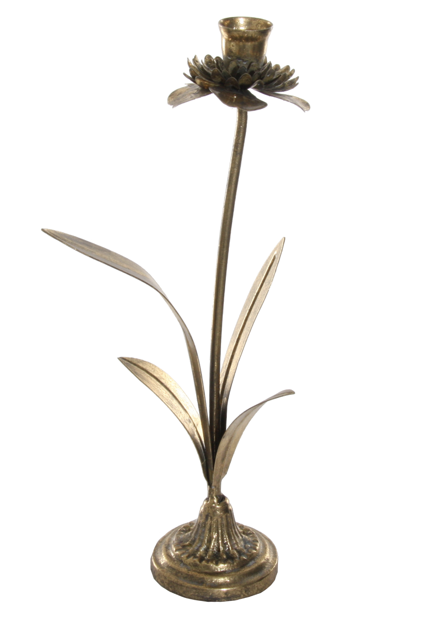 GOLD METAL FLOWER CANDLESTICK - LG - Prophouse