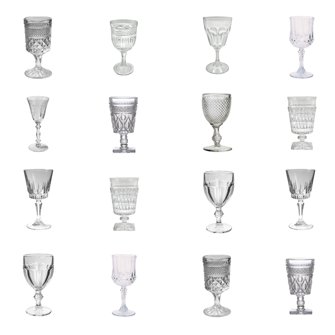 Clear Day Glass Goblet - Assorted - Relics Rentals