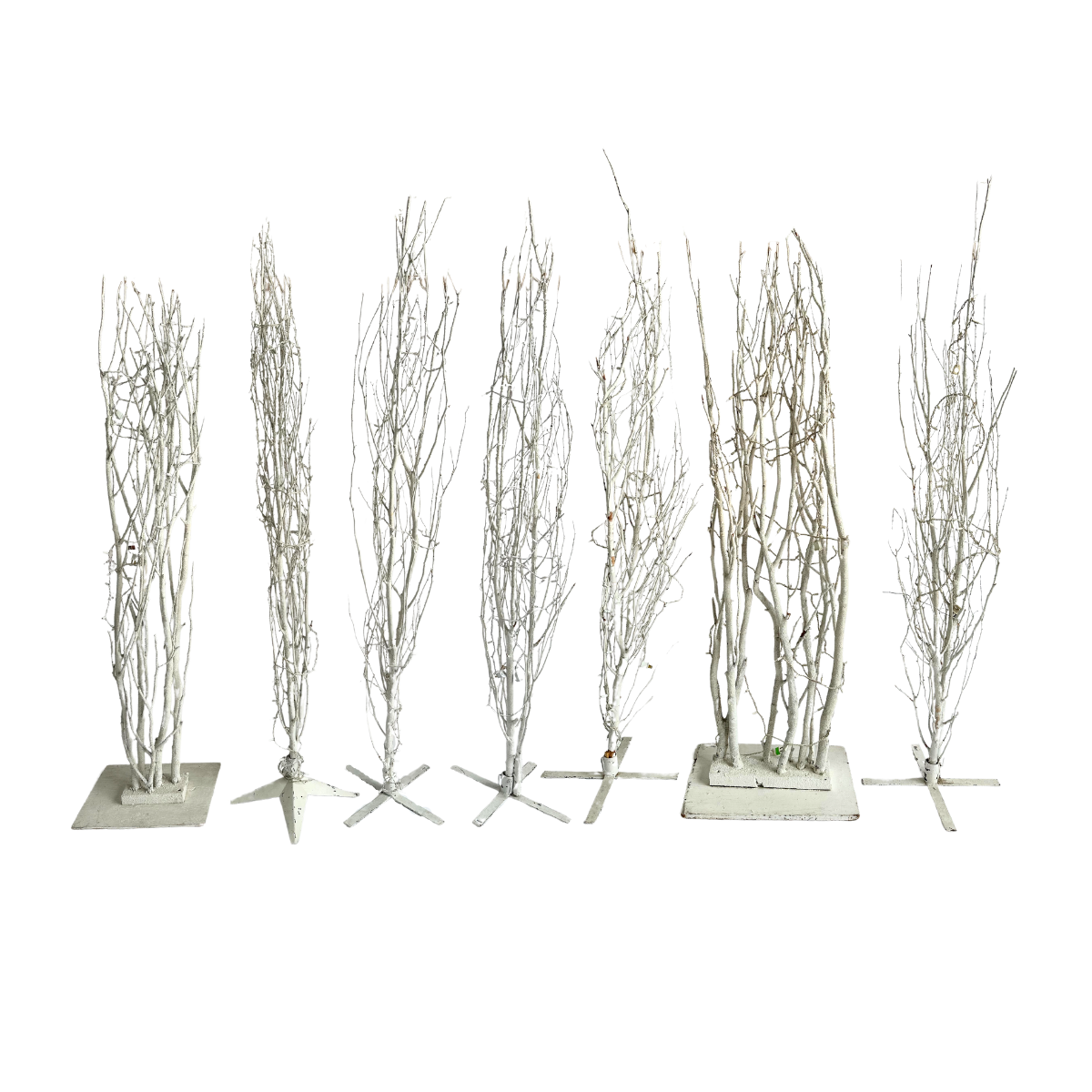 Set of 7 Free Standing White Lighted Trees - Relics Rentals